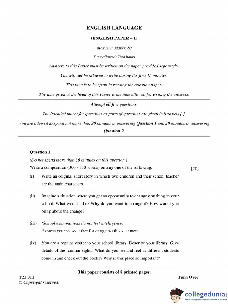 ICSE Class 10 English Language Question Paper 2023 | PDF