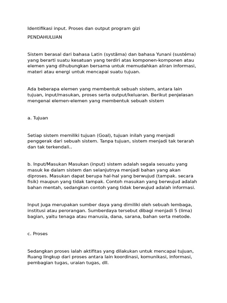 Identifilasi Input, Proses Dan Output Program Gizi | PDF Identifilasi Input, Proses Dan Output Program Gizi | PDF