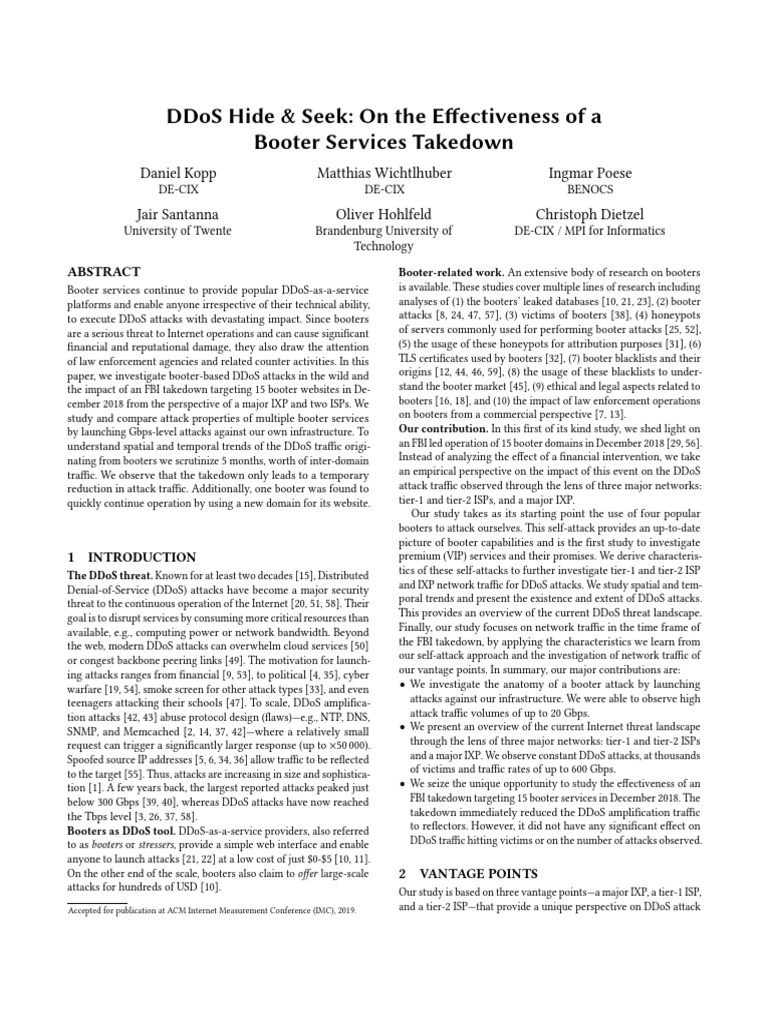 Research Paper DDoS Hide and Seek On The Effectiveness of A Booter ...