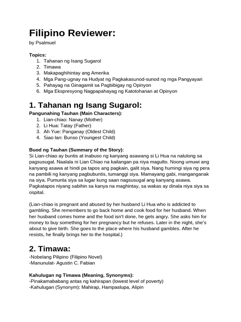 Filipino Reviewer 1 | PDF