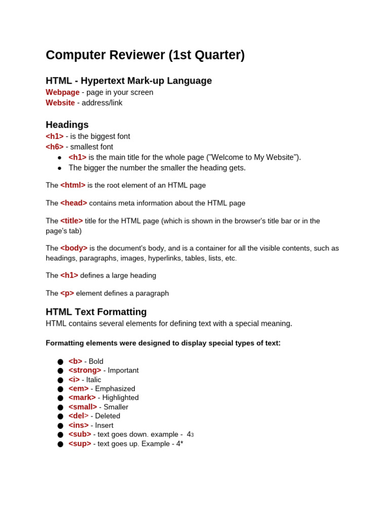 Computer Reviewer 1st Quarter | PDF | Computers