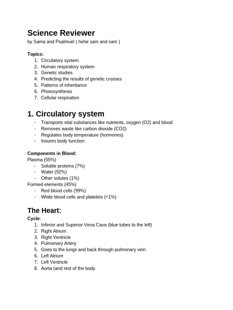 Science Reviewer 1 | PDF | Cellular Respiration | Blood