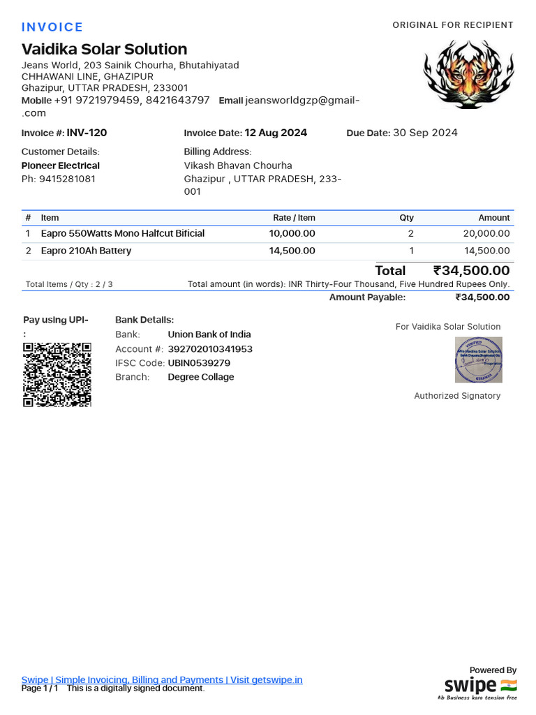 INV 120 For Pioneer Electrical | PDF
