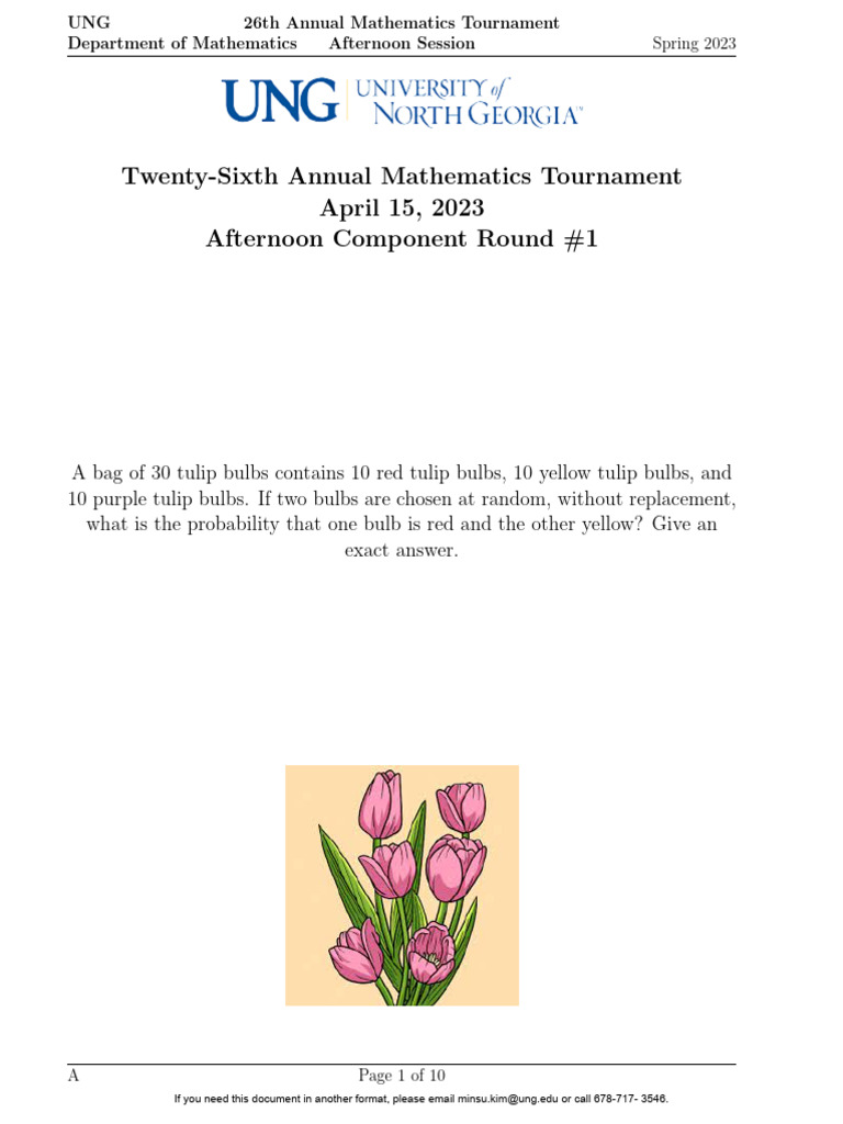 Twenty-Sixth Annual Mathematics Tournament April 15, 2023 Afternoon Component Round #1 | PDF ...