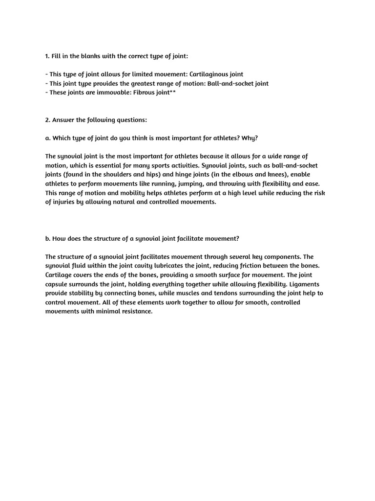 Fill in The Blanks With The Correct Type of Joint | PDF | Sports ... Fill in The Blanks With The Correct Type of Joint | PDF | Sports ...