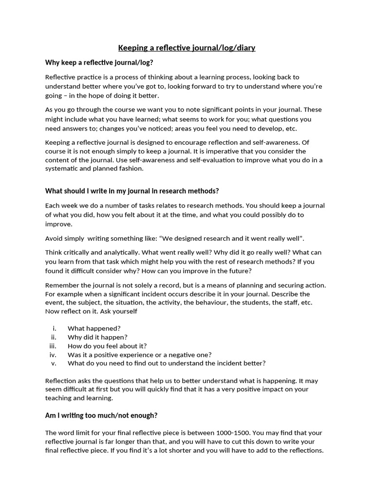 Keeping A Reflective Journal | PDF | Self Awareness | Reflective Practice