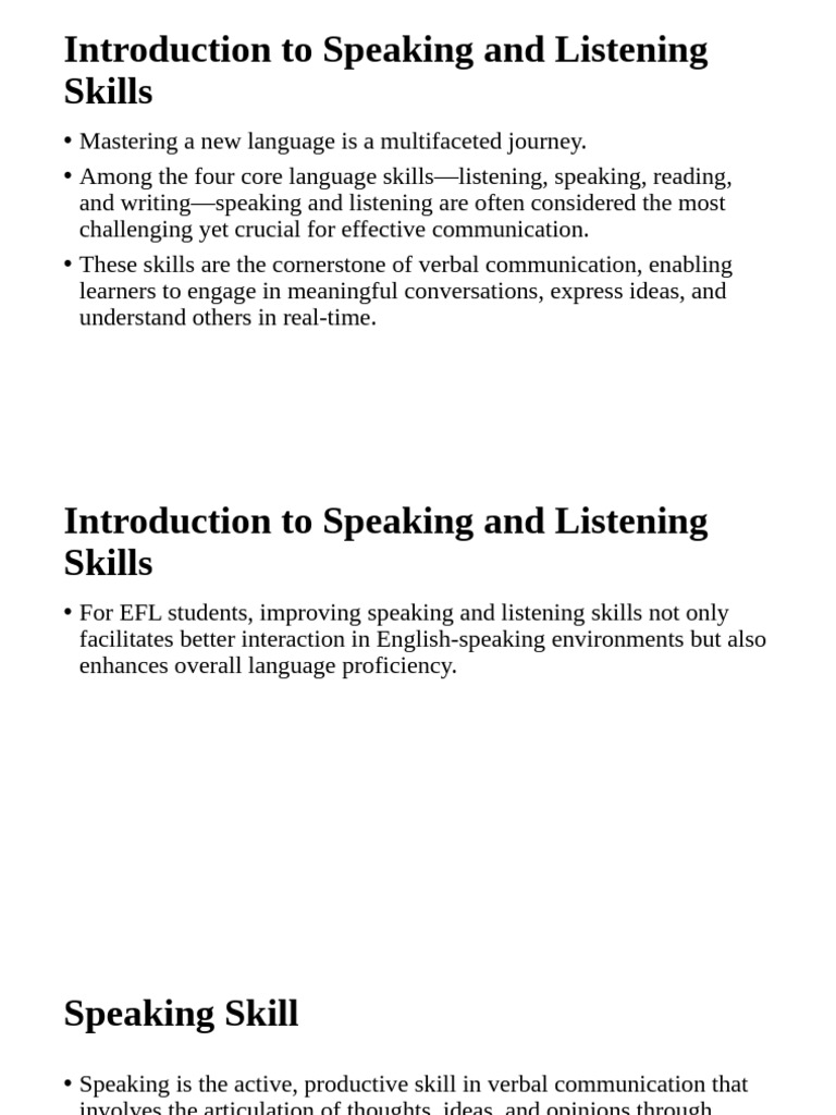 Introduction To Speaking And Listening Skills Pdf Communication