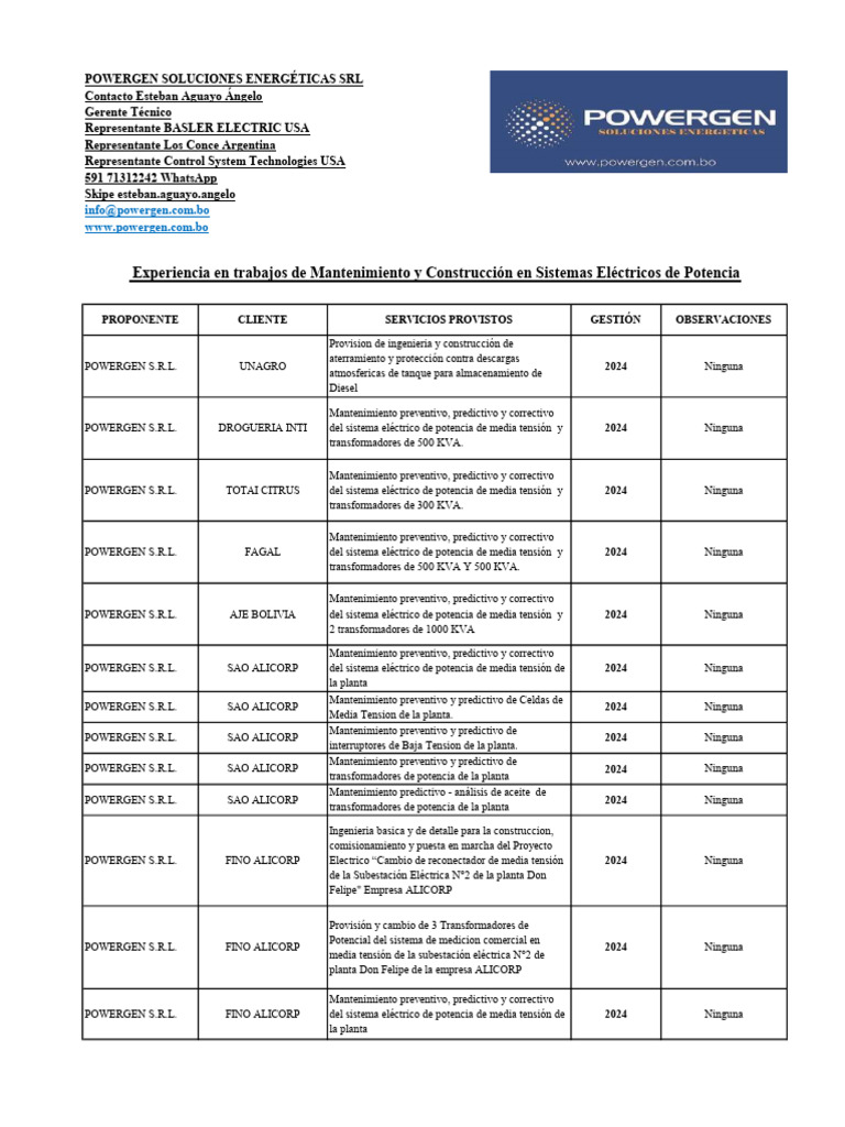 PowerGen Empresa Construcción y Mantenimiento de Sistemas Electricos de Potencia | PDF ...