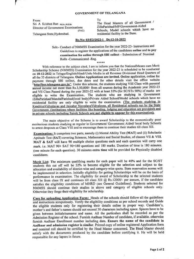 Nmmse-2022-23 HM Instrcutions | PDF