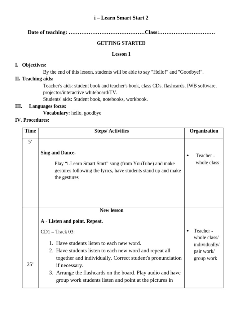 Lesson plan 1-8 | PDF | Flashcard | Vocabulary