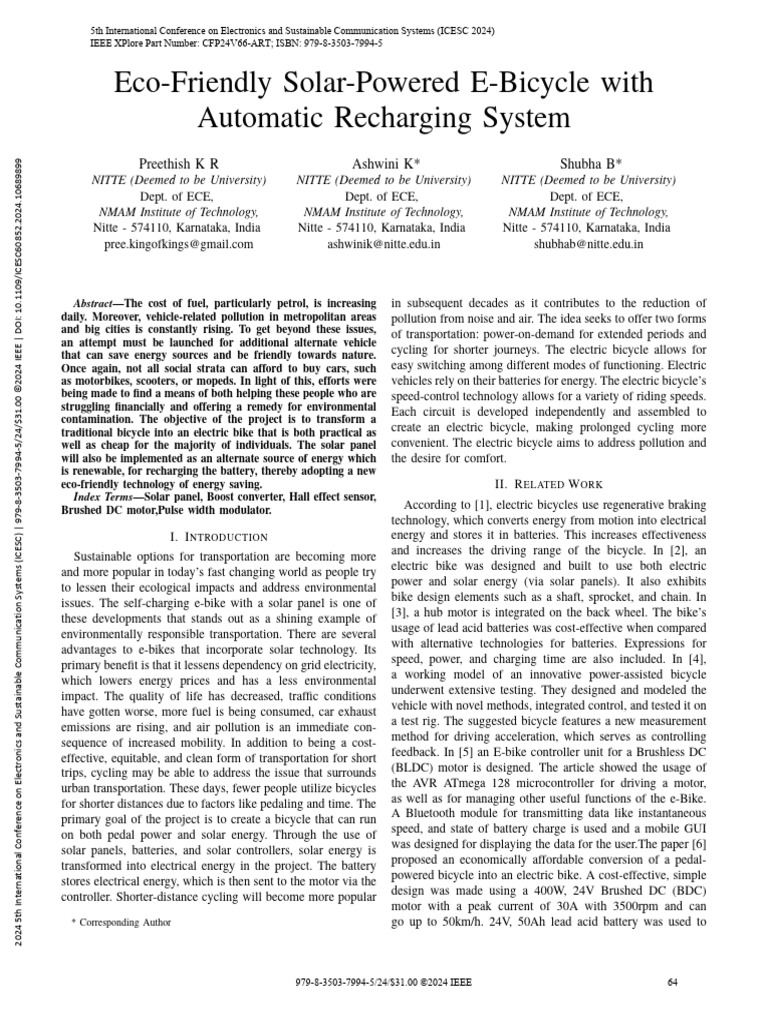 Eco-Friendly Solar-Powered E-Bicycle With Automatic Recharging System ...