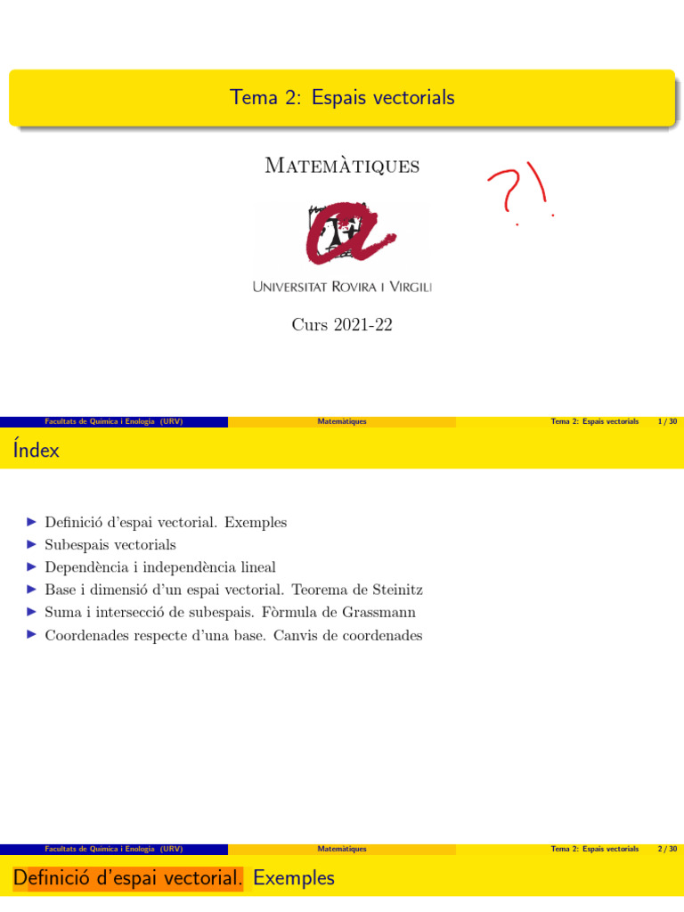Tema 2 Espais Vectorials | PDF