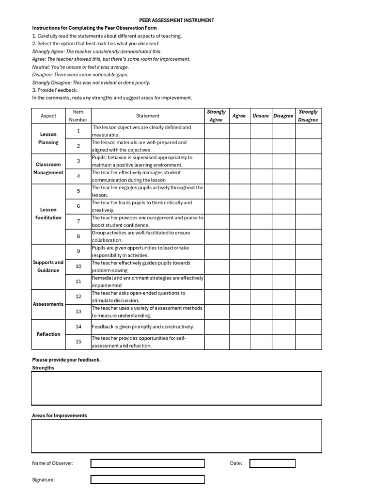 Peer Assessment Instrument | PDF | Teachers | Educational Assessment