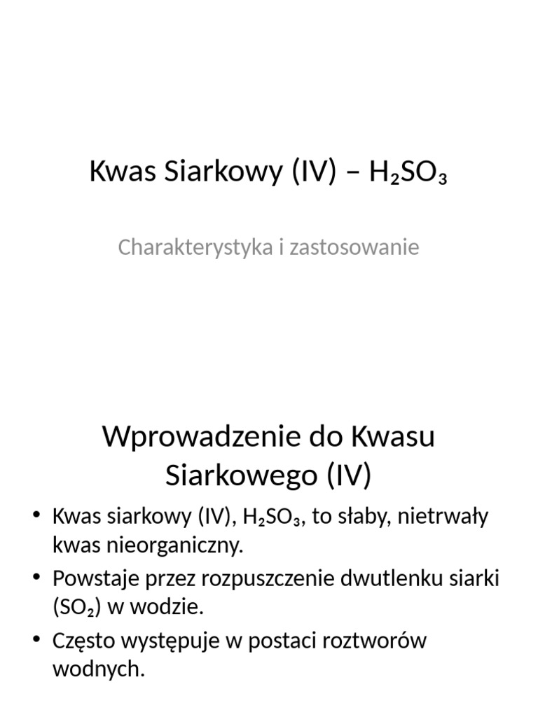 Kwas Siarkowy IV Prezentacja | PDF