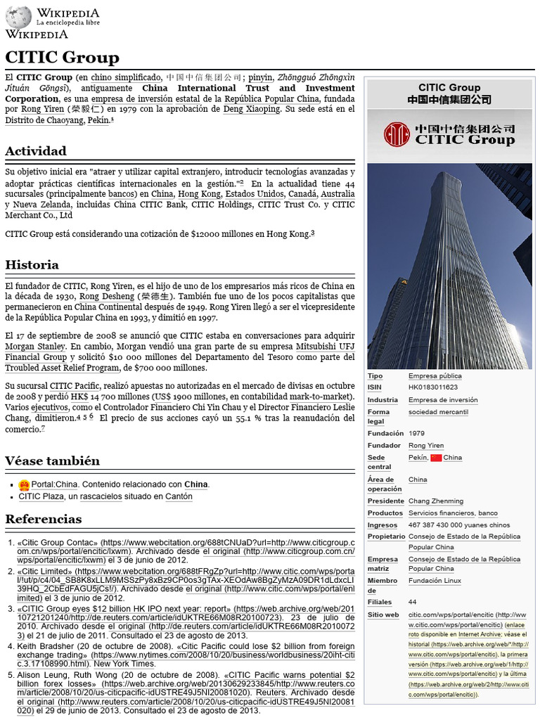 CITIC Group: Historia y Expansión | PDF | Economía de china | Gobierno ...