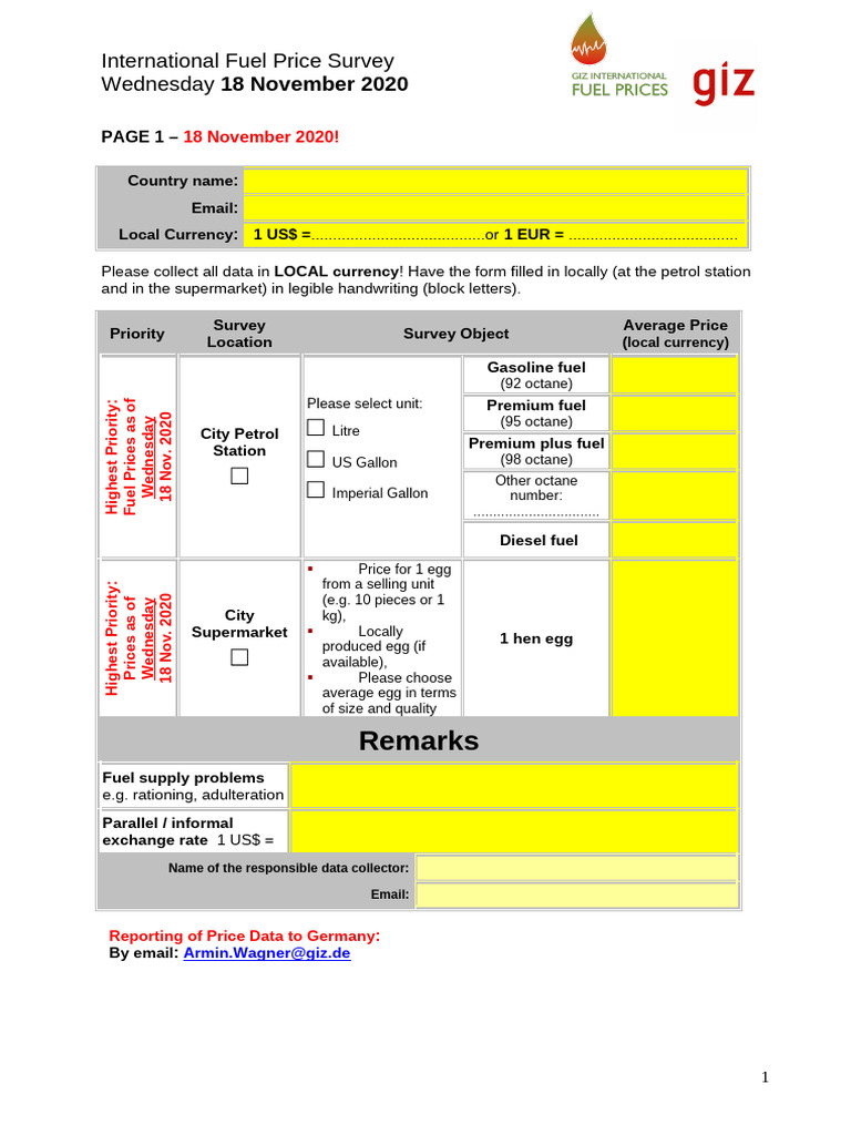 Country ENGLISH Fuel Price Survey 2020 | PDF | Gasoline And Diesel Usage And Pricing | Gasoline