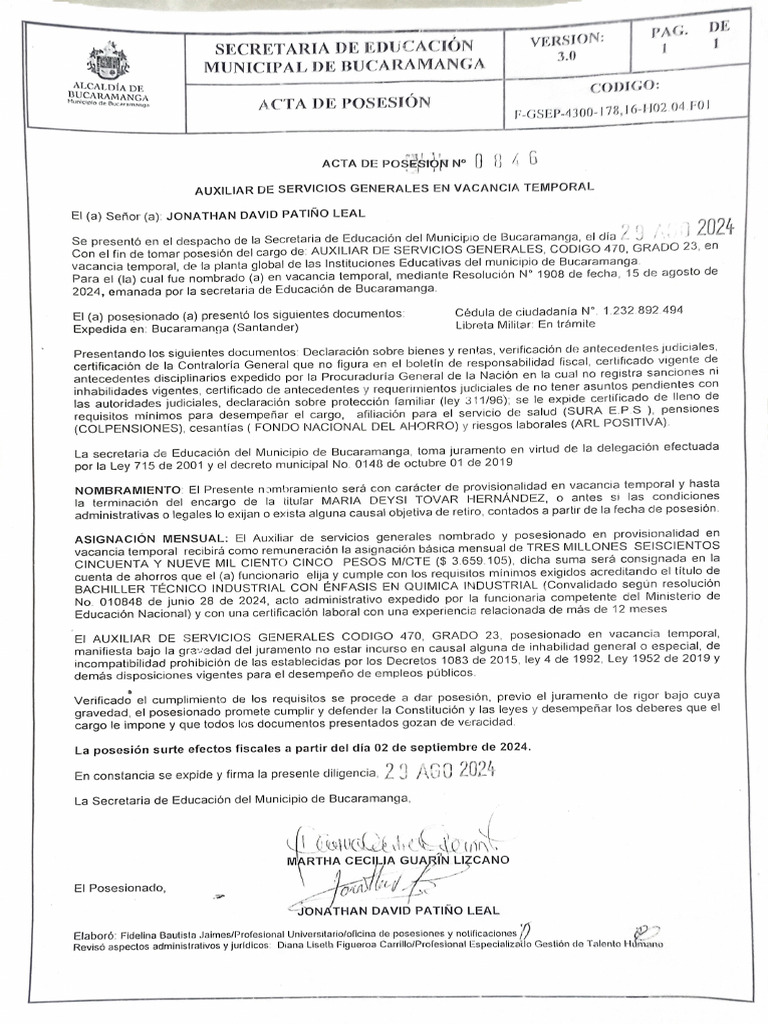 Acta de Posesion | PDF