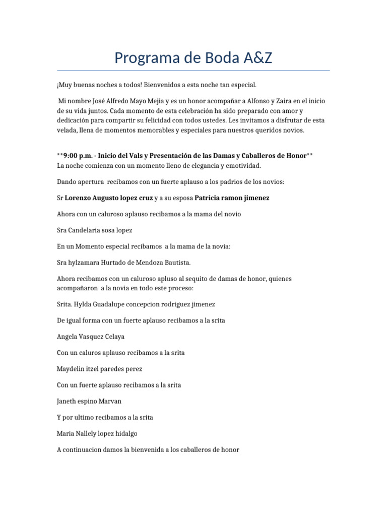 Programa de Boda A&Z: Ceremonia y Celebración | PDF | Amor