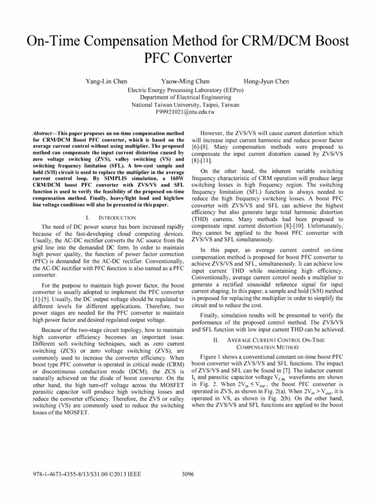 On-Time Compensation Method For CRM - DCM Boost PFC Converter | PDF | Rectifier | Electrical ...