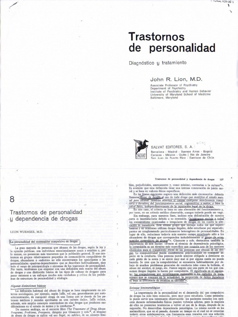 Wurmser. Trastornos de Personalidad y Dependencia de Drogas | PDF