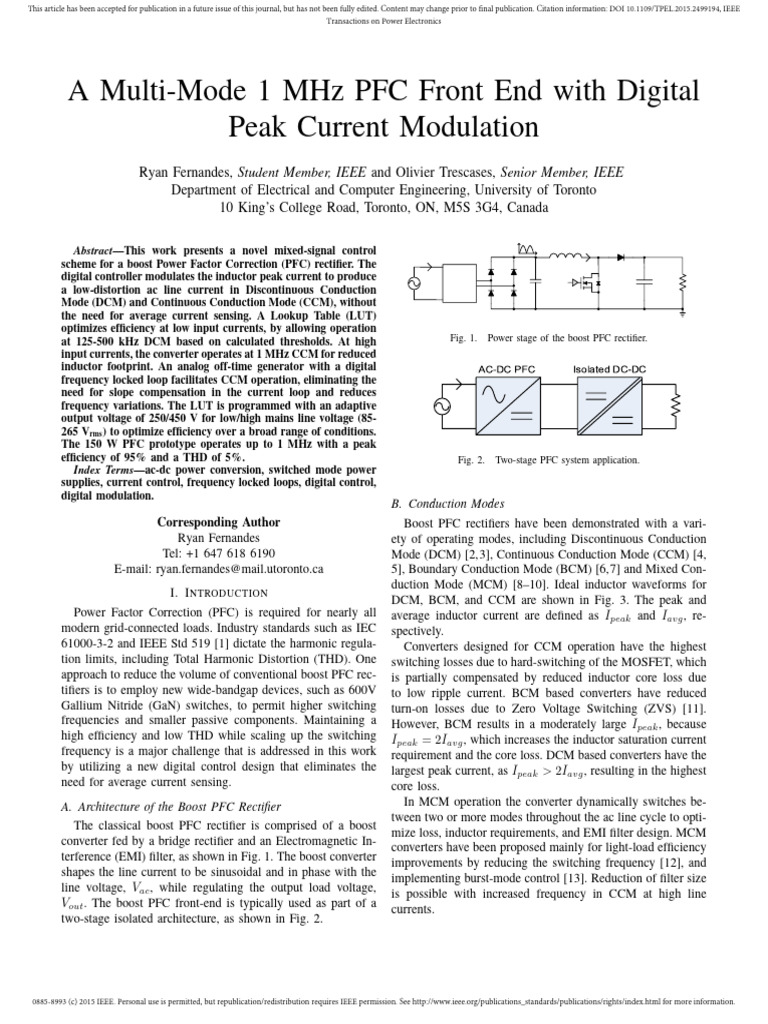 A Multi-Mode 1 MHZ PFC Front End With Digital Peak Current Modulation | PDF | Rectifier ...
