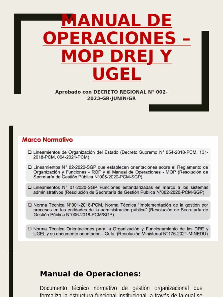 Manual de Operaciones DRE-Junín y UGEL | PDF | Negocios | Finanzas y dinero