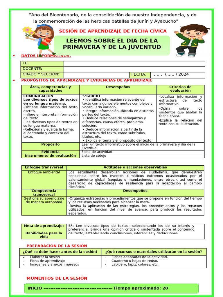 Ses-Lun-Fecha Cívica-Leemos Sobre El Día de La Primavera y de La ...