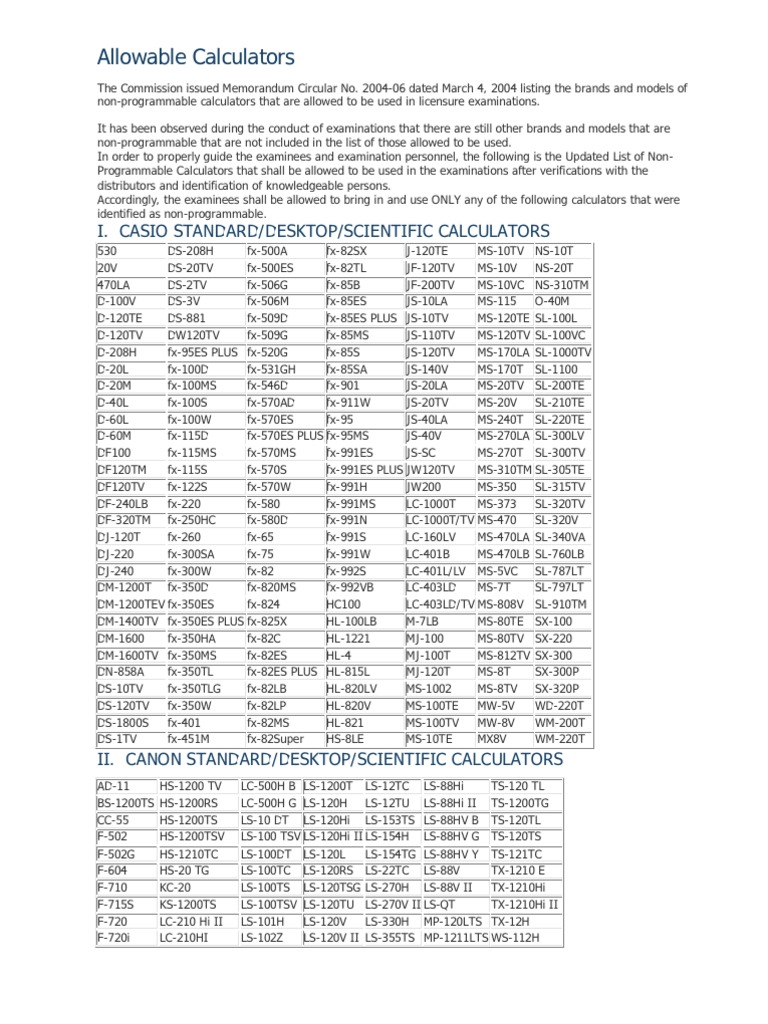 PRC Allowable Calculators | PDF | Computers