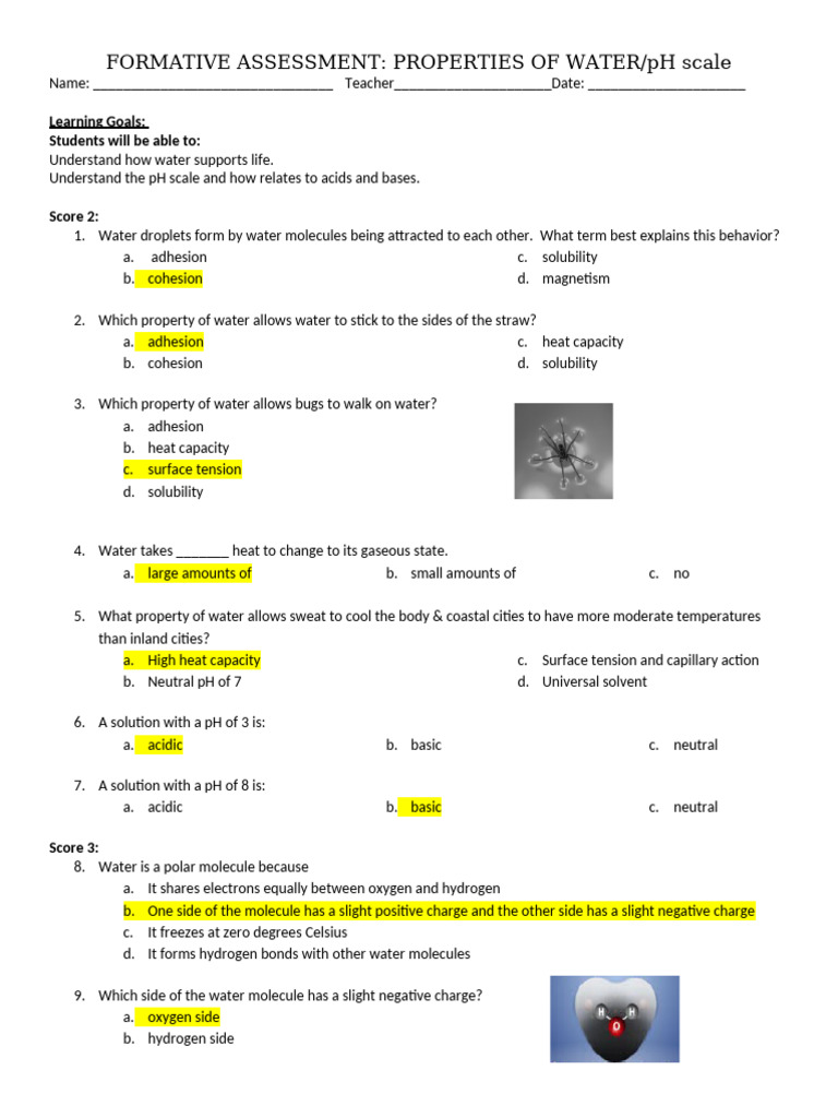 Formative QUIZ (Properties of Water) | PDF | Properties Of Water | Water