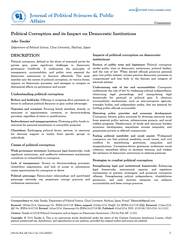 Political Corruption and Its Impact On Democratic Institutions | PDF ...