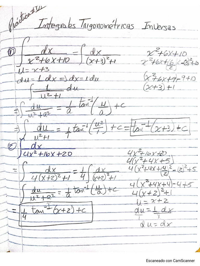 Practica#VI Integrales Trigonometricas Inversas | PDF