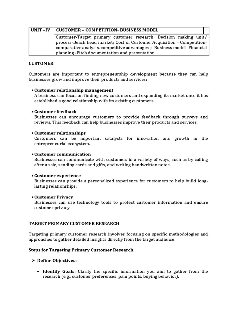 UNIT IV Customer Competition Business Model | PDF | Competitive ...