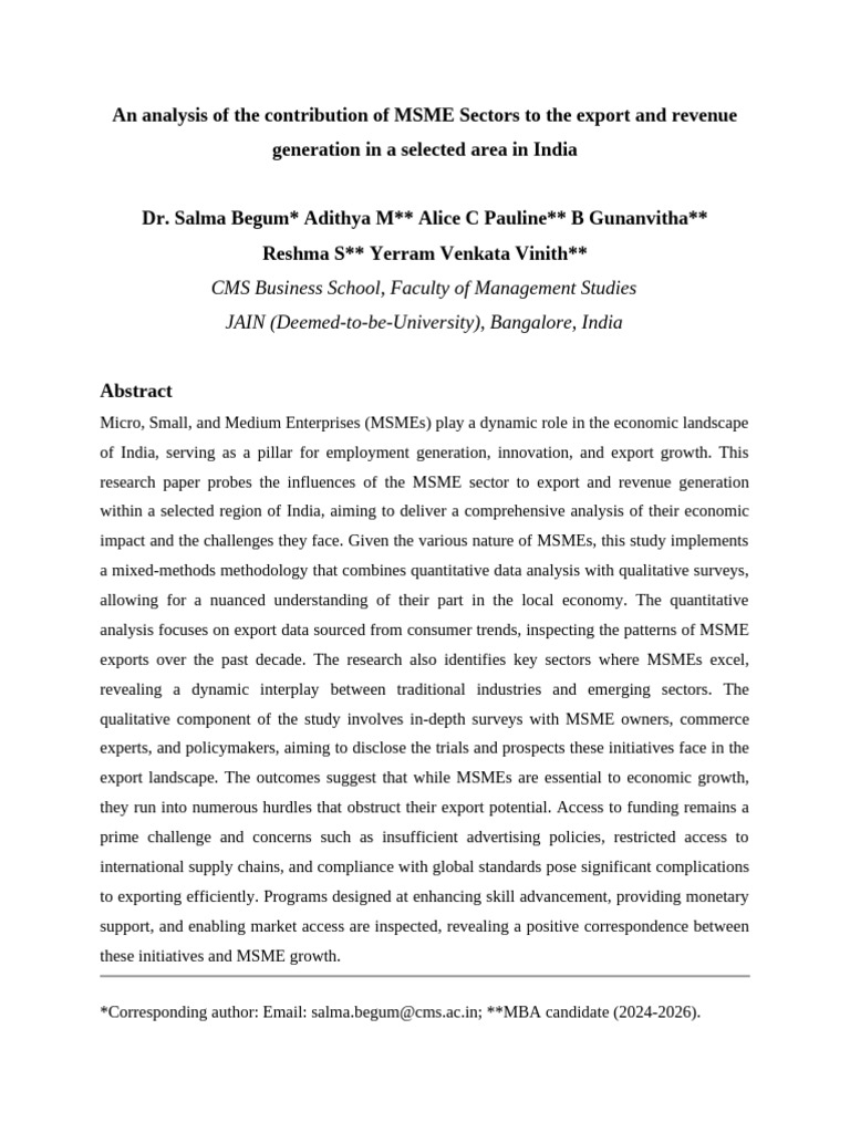 An Analysis of The Contribution of MSME Sectors To The Export and ...