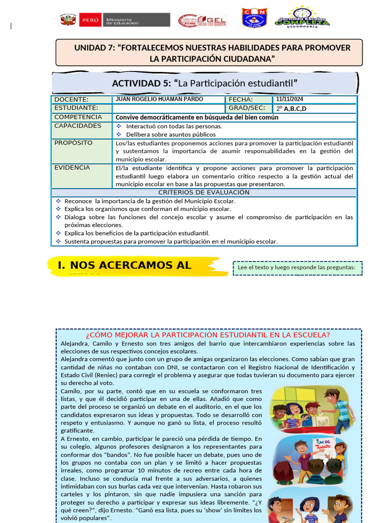 Jrhp-2° DPCC - Actv.05-Unid.7 2023 | PDF | Alcalde | Escuelas