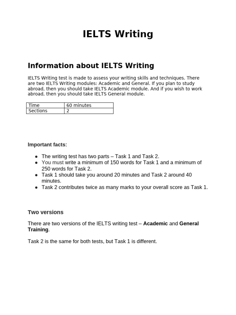 Introduction to IELTS Writing | PDF | International English Language ...