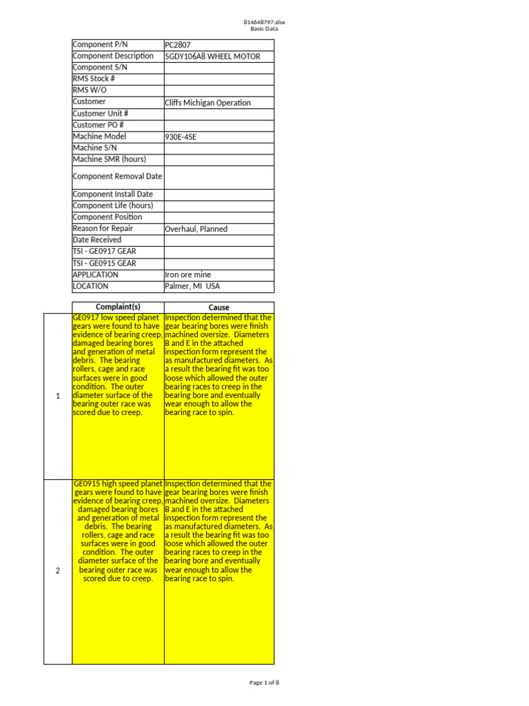 GDY106 Gear Inspection Report | PDF | Bearing (Mechanical) | Gear