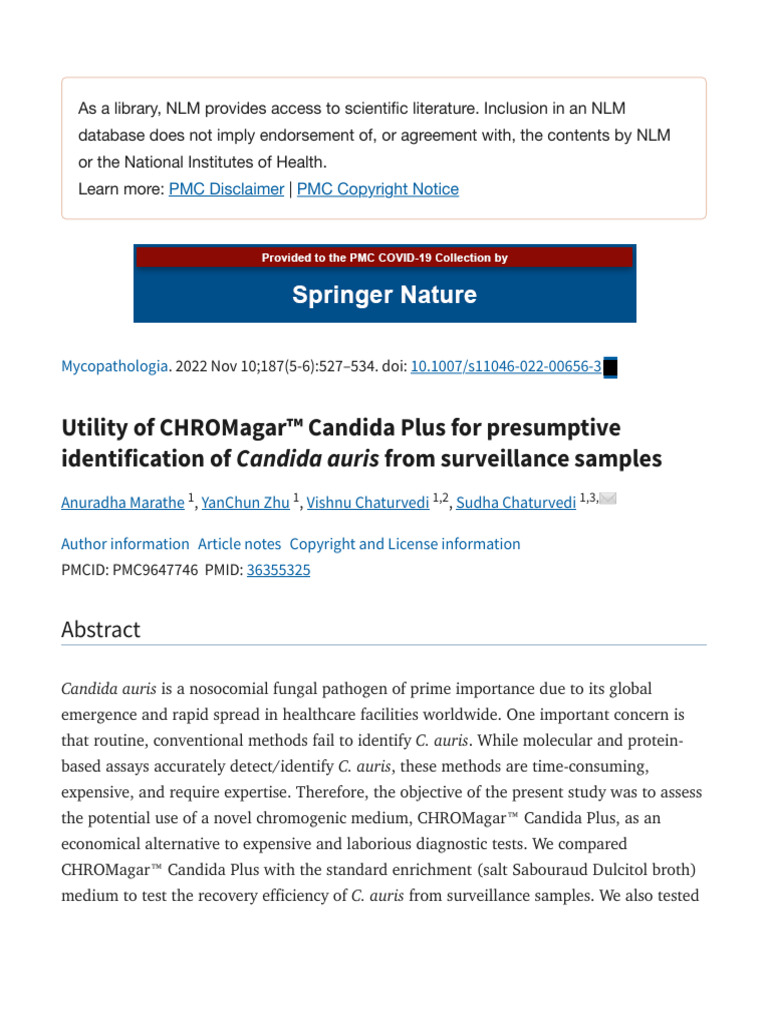 Utility of CHROMagar™ Candida Plus For Presumptive Identification of ...