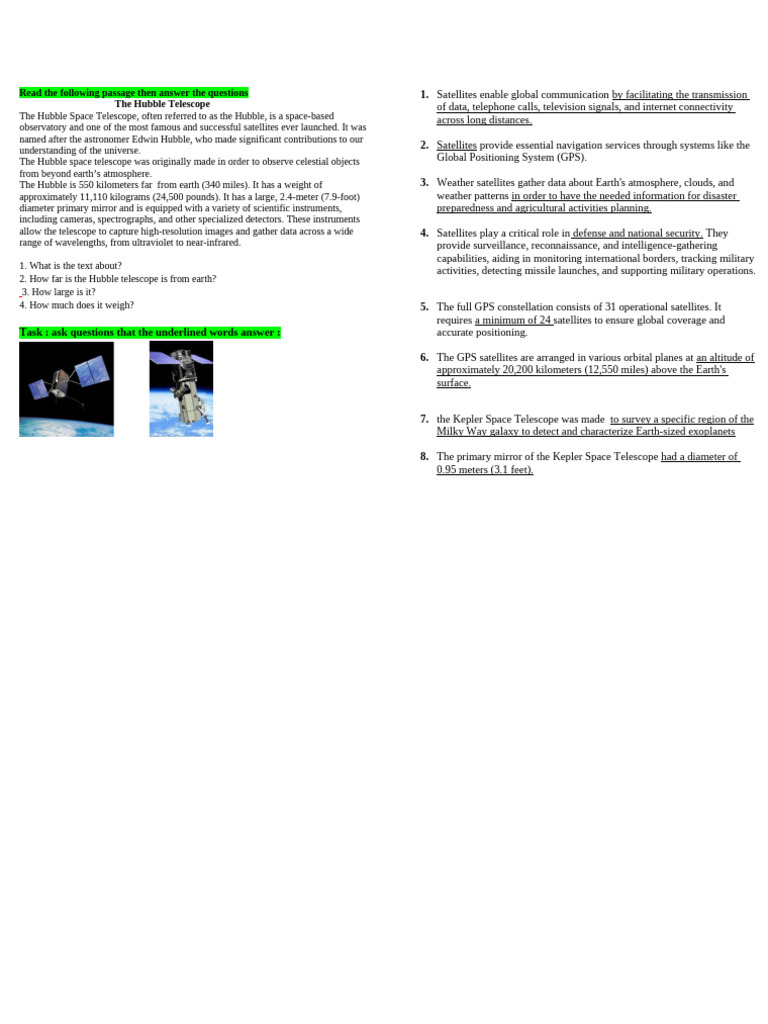 asking questions worksheet | PDF | Telescope | Satellite