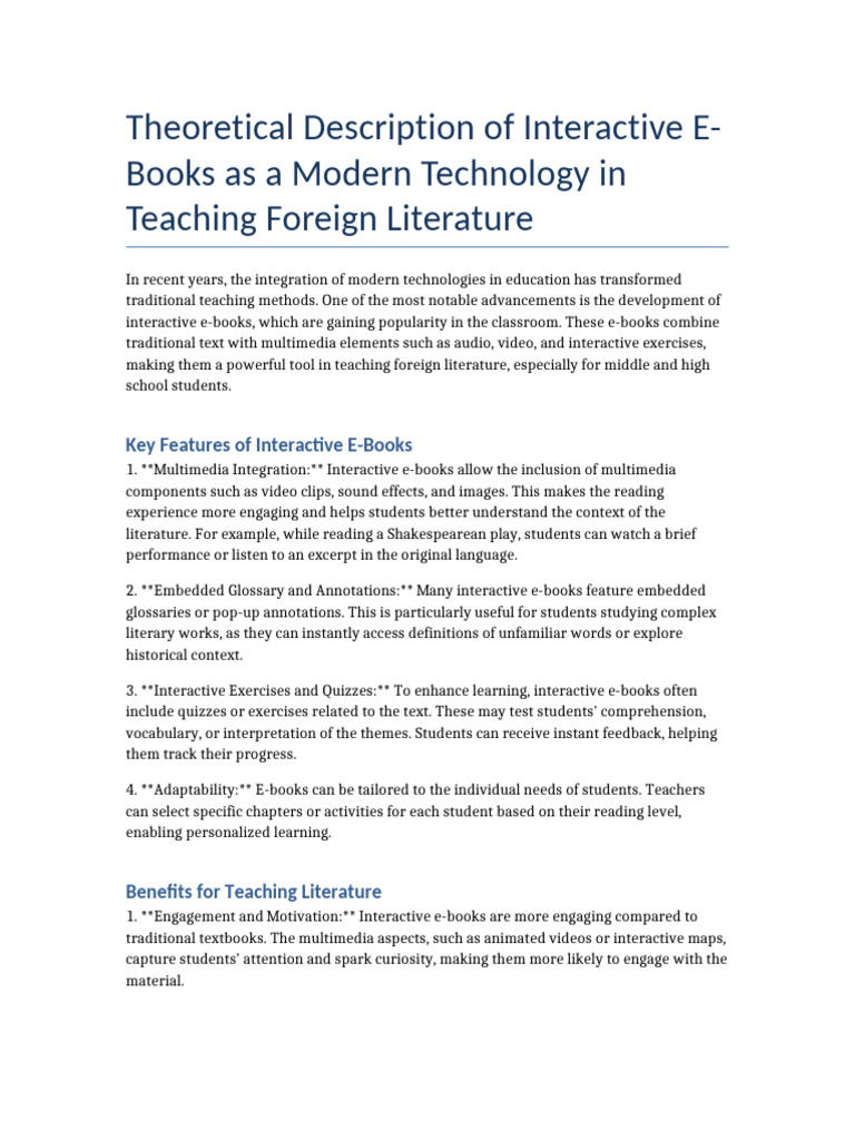 Interactive EBooks in Teaching Literature | PDF | Multimedia | Learning