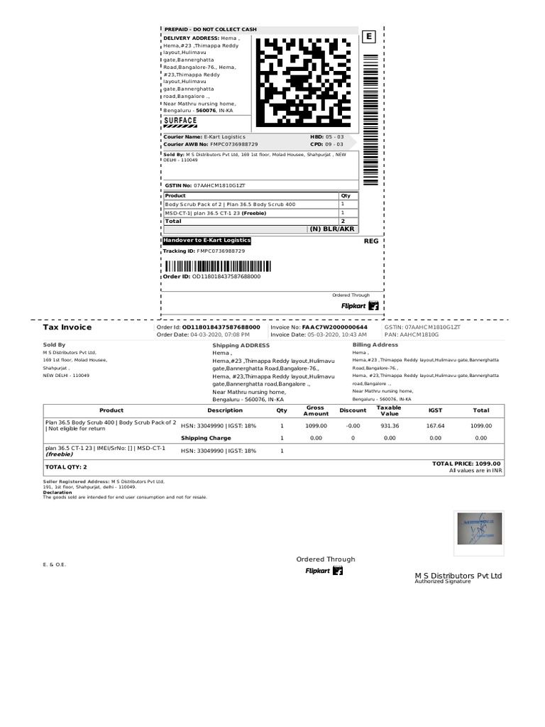 Flipkart Labels 05 Mar 2020 10 43 | PDF | Taxation | Payments