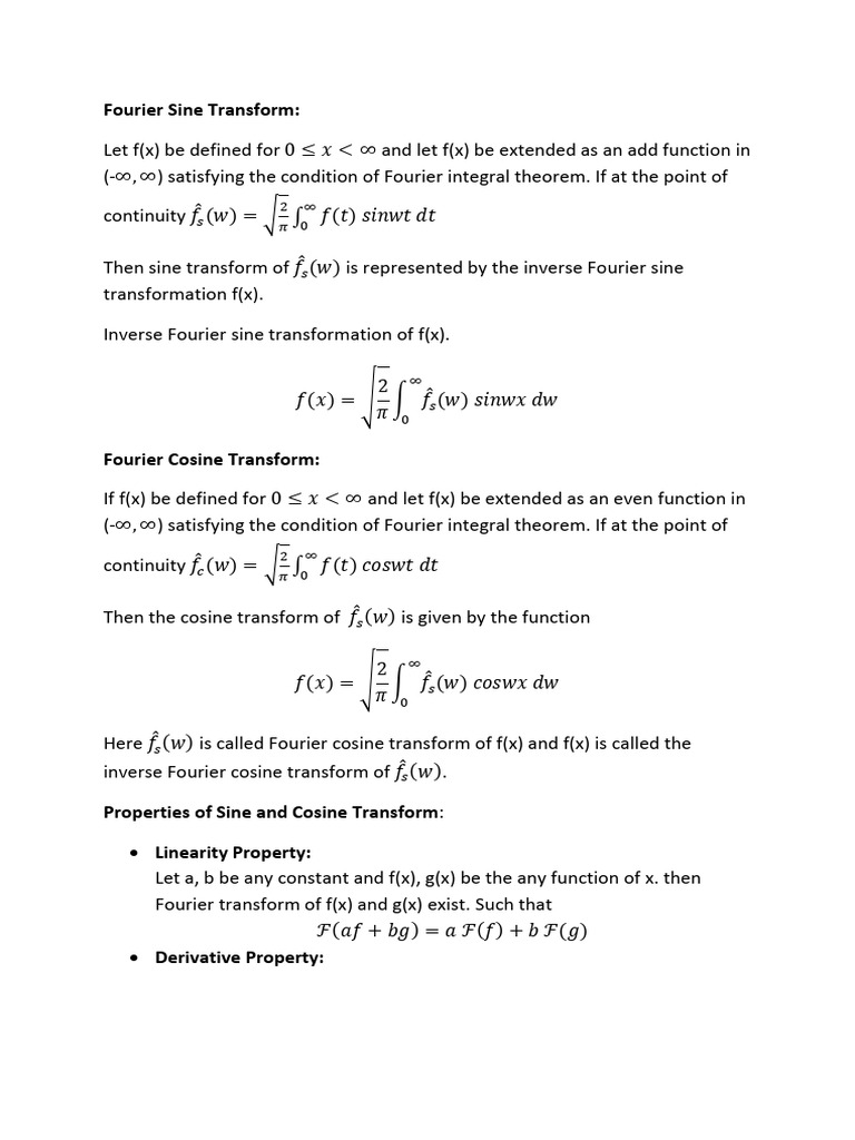 Fourier Sine And Transform Pdf Fourier Transform Trigonometric Functions