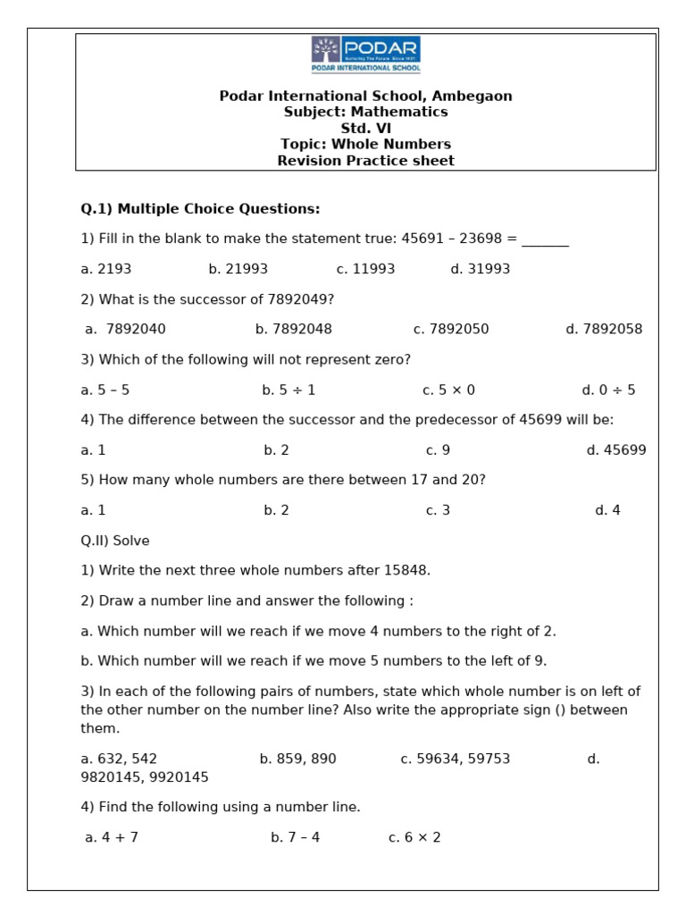 1726140958304.VI Whole Numbers Revision | PDF | Numbers | Mathematics