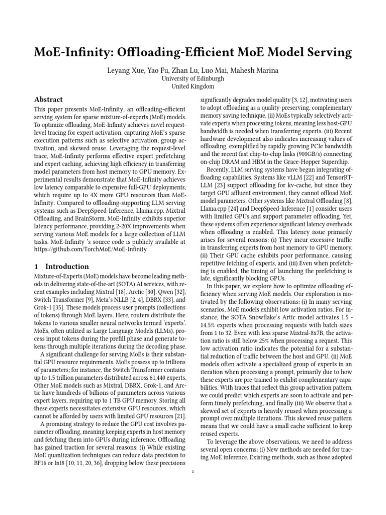 MoE-Infinity - Offloading-Efficient MoE Model Serving | PDF | Cache ... MoE-Infinity - Offloading-Efficient MoE Model Serving | PDF | Cache ...