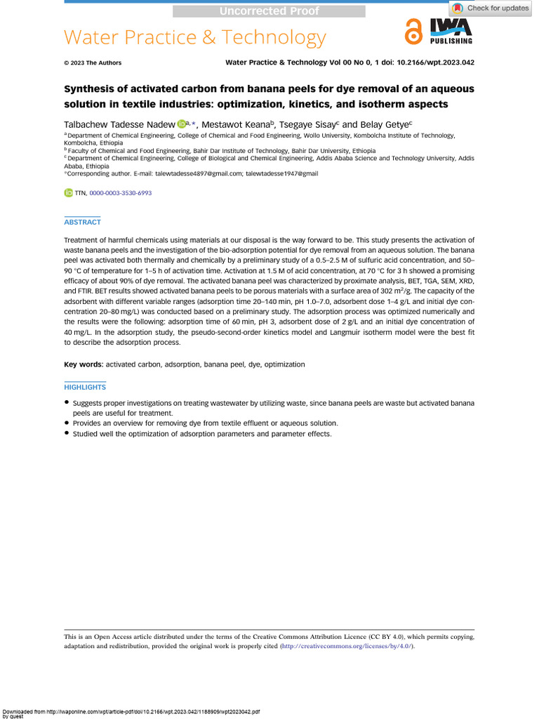 Synthesis of Activated Carbon From Banana Peels Fo | PDF | Adsorption | Thermogravimetric Analysis