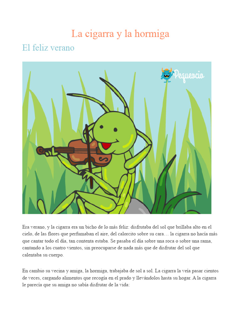 La fábula de la cigarra y la hormiga | PDF | Hogar, jardinería y ...