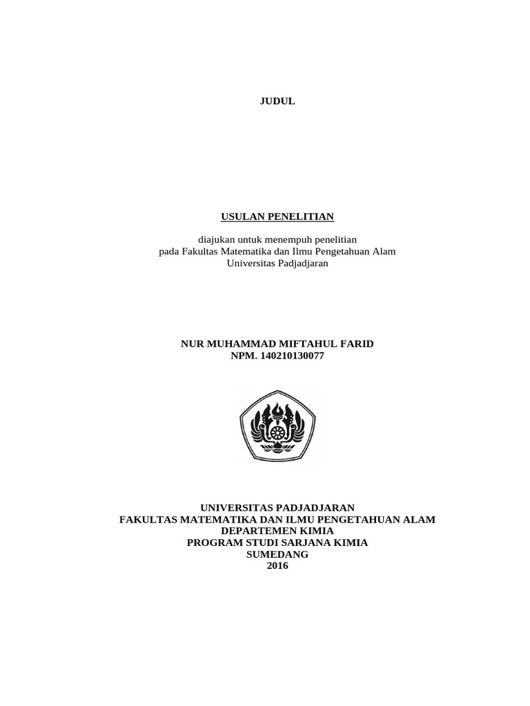 Usulan Penelitian Kimia Universitas Padjadjaran | PDF