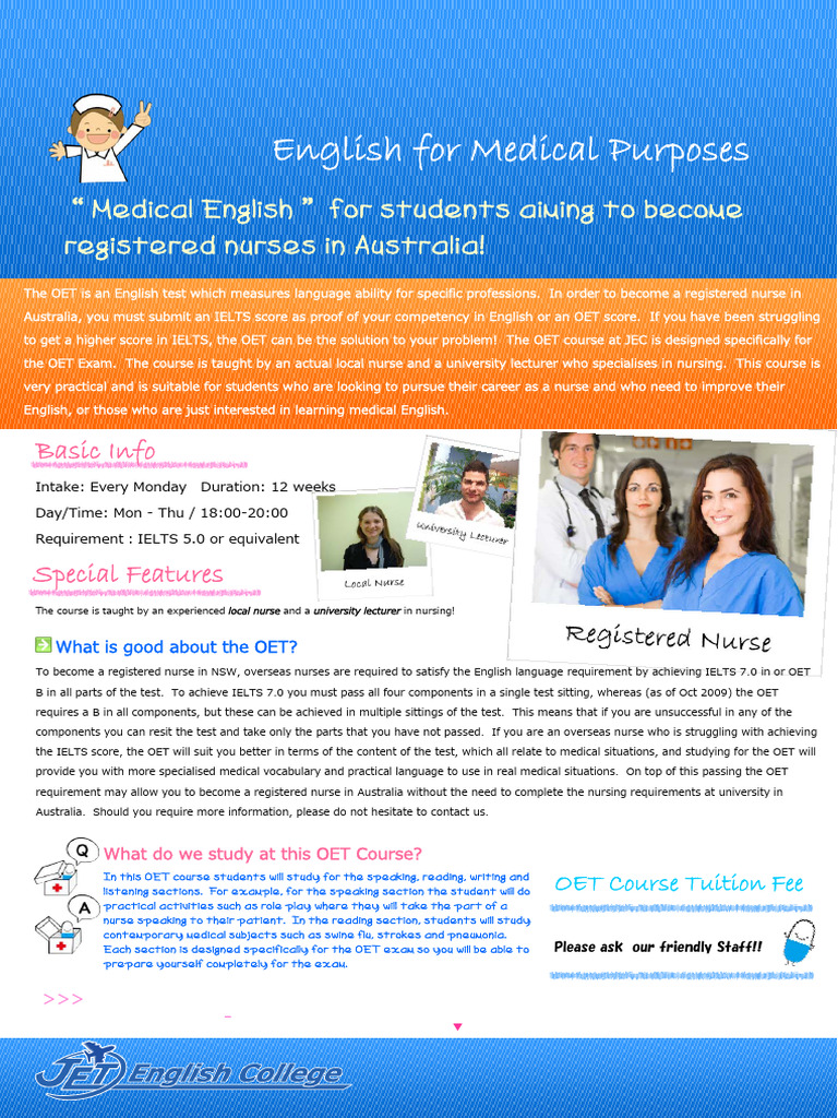 JEC_OET_Flyer_En | PDF | Nursing | International English Language ...