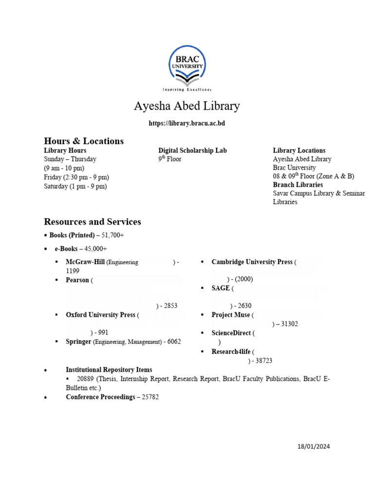 Ayesha Abed Library - Handout - Spring'24 | PDF | Libraries | Thesis