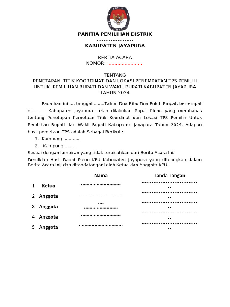 Contoh Ba Penetapan Lokasi TPS | PDF