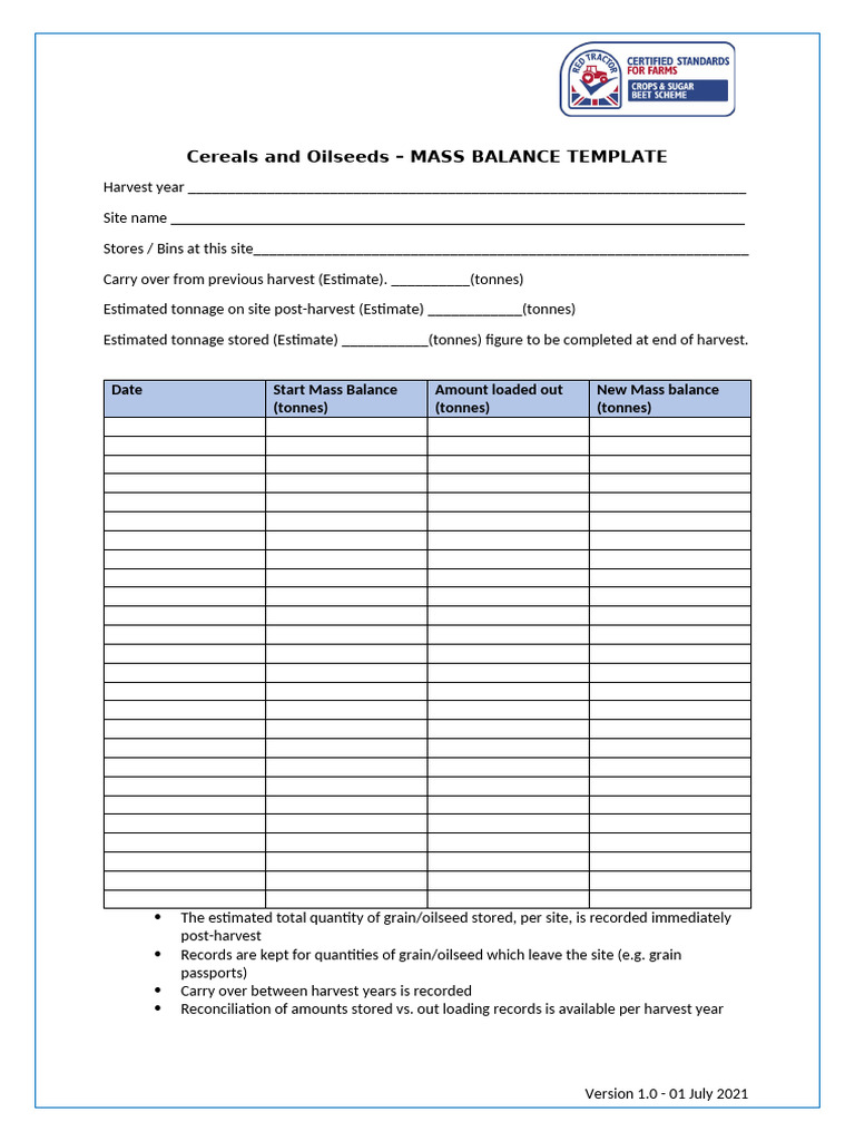 Mass Balance Template 1 | PDF